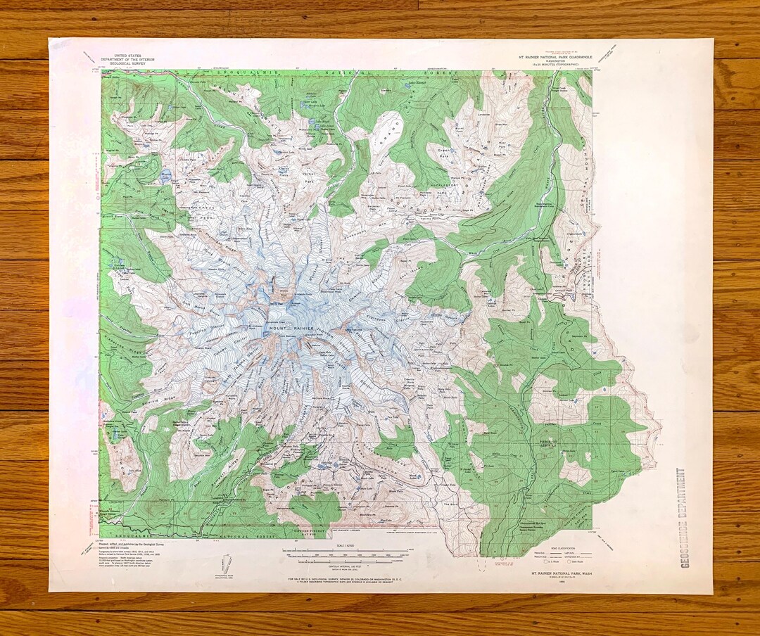 Antique Mt Rainier National Park 1955 US Geological Survey Topographic ...