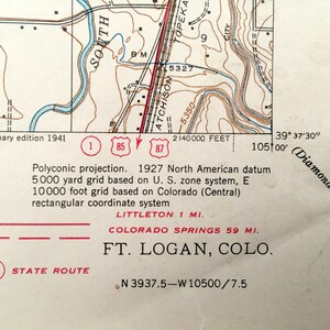 Antique Fort Logan, Colorado 1941 US Geological Survey Topographic Map ...