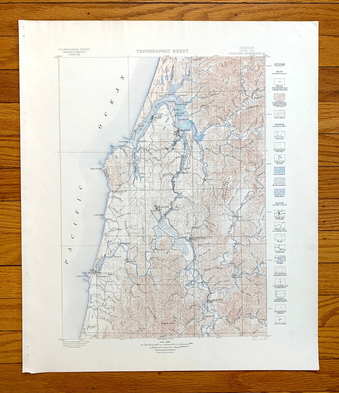 Antique Coos Bay, Oregon 1900 US Geological Survey Topographic Map ...