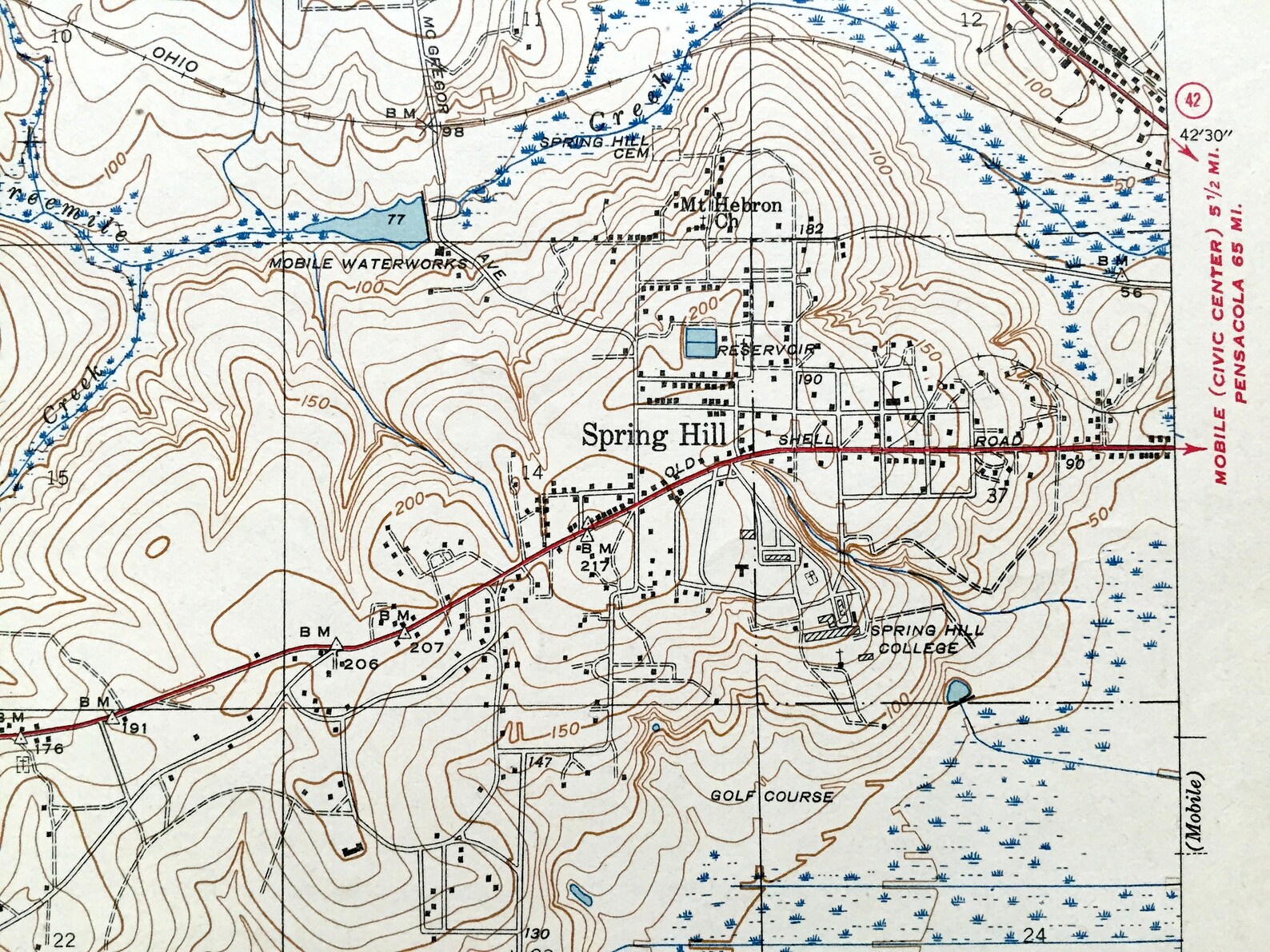Antique Spring Hill, Alabama 1943 US Geological Survey Topographic Map ...