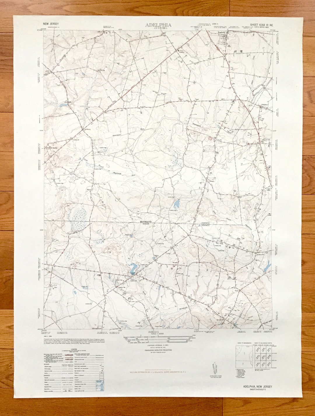 Antique Adelphia, New Jersey 1947 US Geological Survey Topographic Map ...