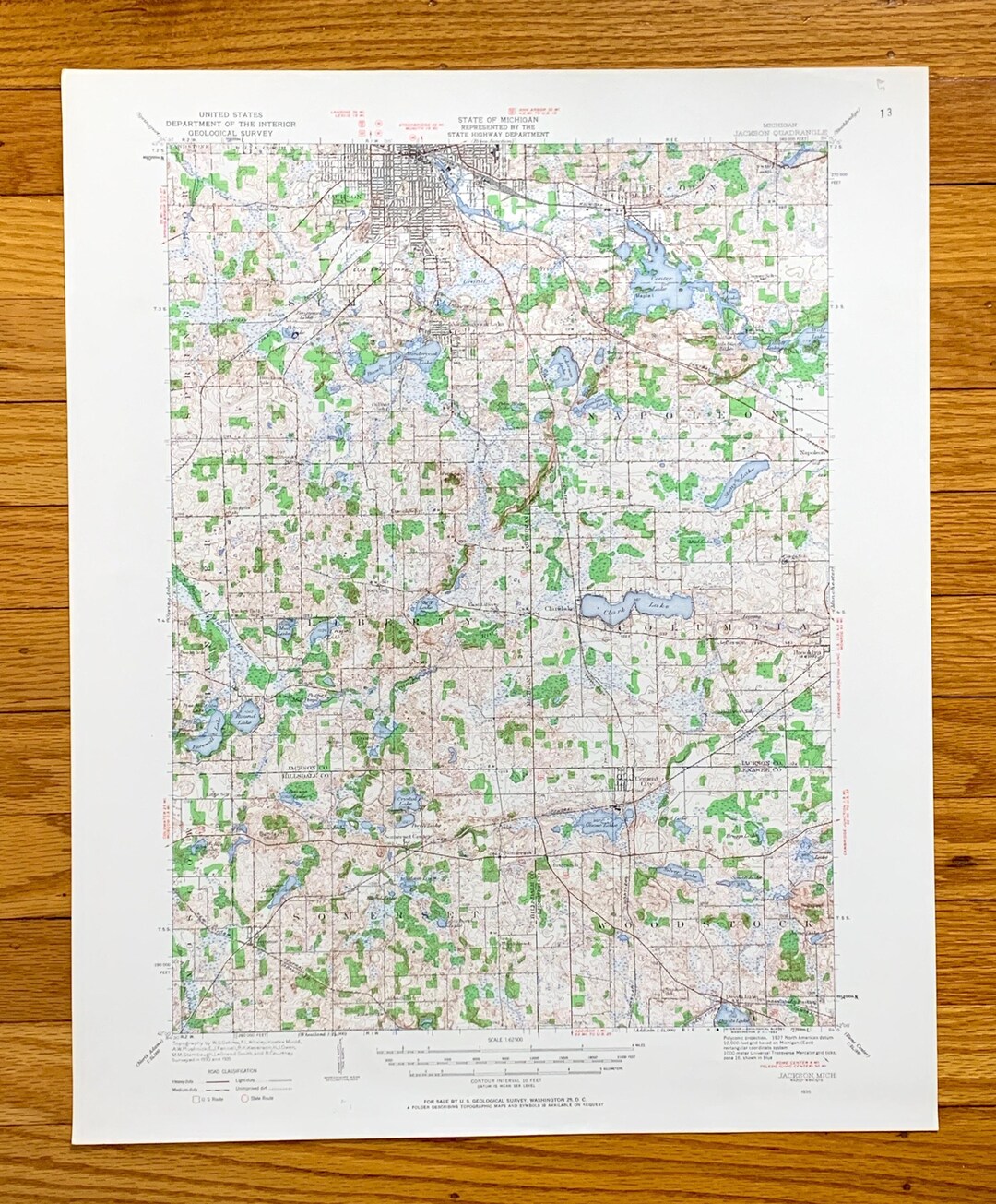 Antique Jackson, Michigan 1935 US Geological Survey Topographic Map ...