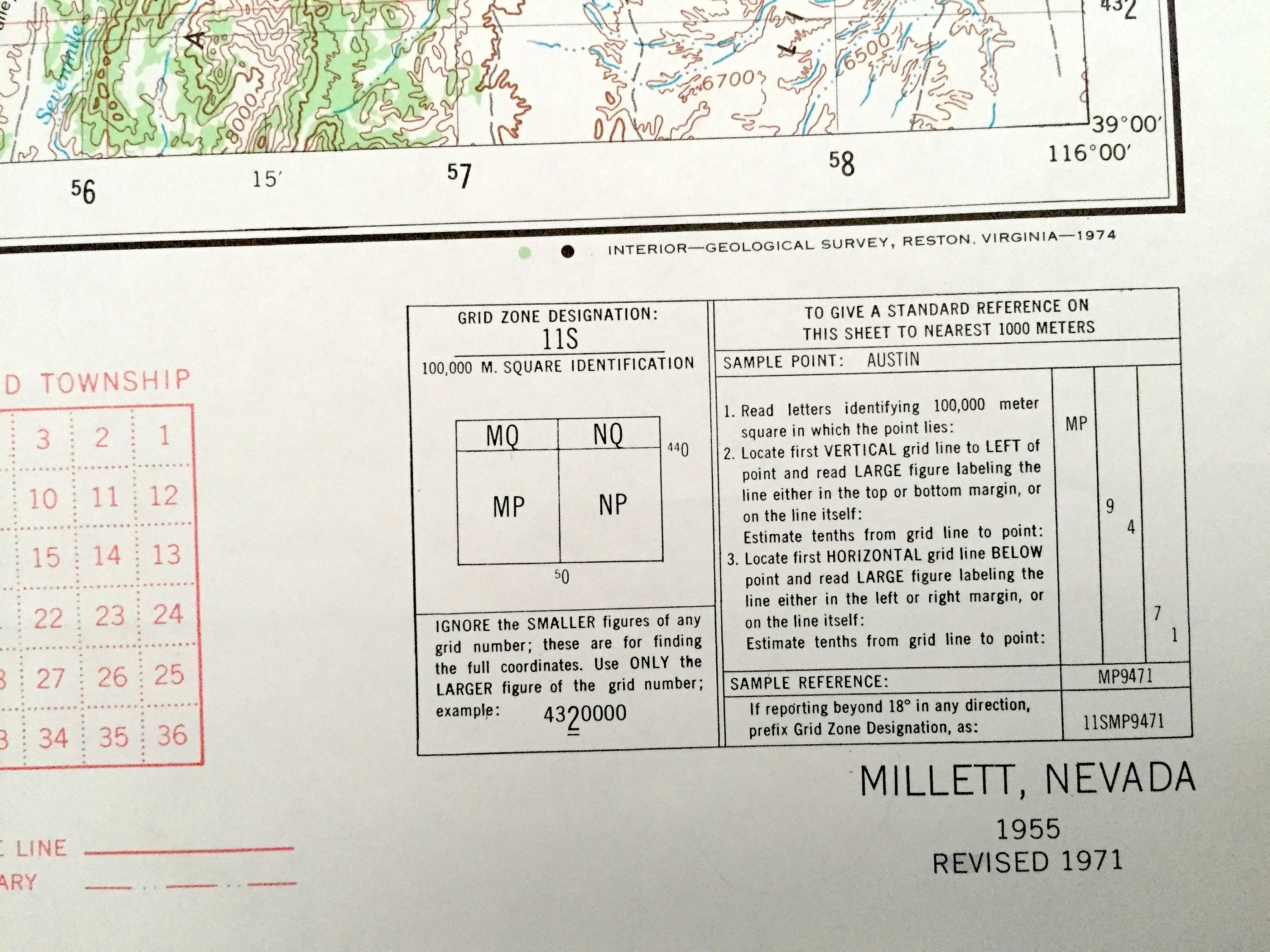 Antique Millett, Nevada 1955 US Geological Survey Topographic Map ...