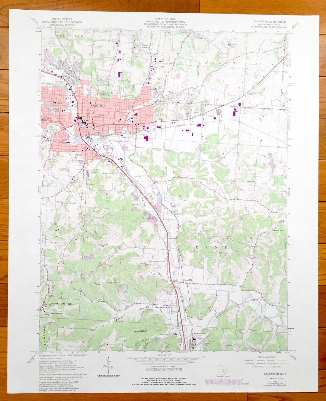 Antique Lancaster, Ohio 1961 US Geological Survey Topographic Map ...