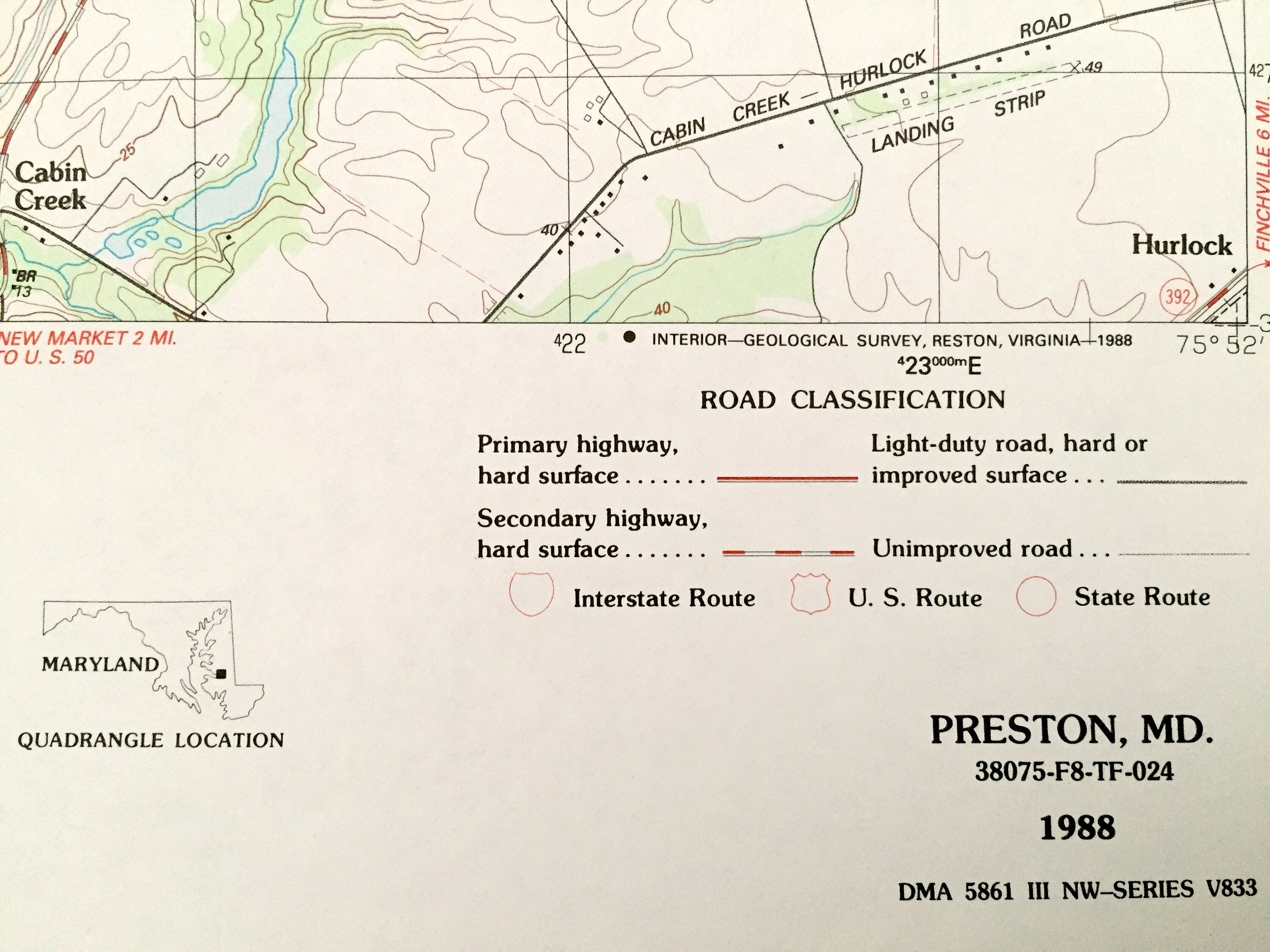 Antique Preston, Maryland 1988 US Geological Survey Topographic Map ...