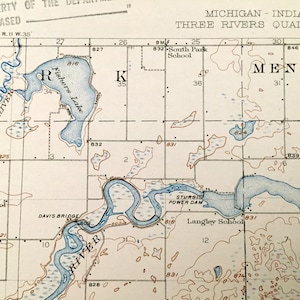 Antique Three Rivers, Michigan 1916 US Geological Survey Topographic ...