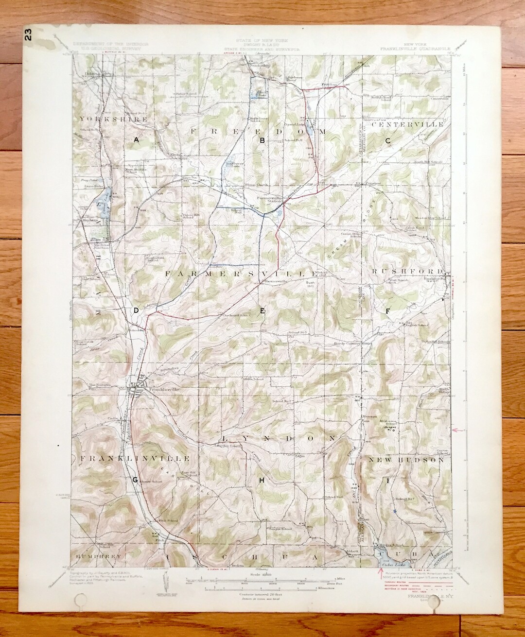 Antique Franklinville, New York 1924 US Geological Survey Topographic ...
