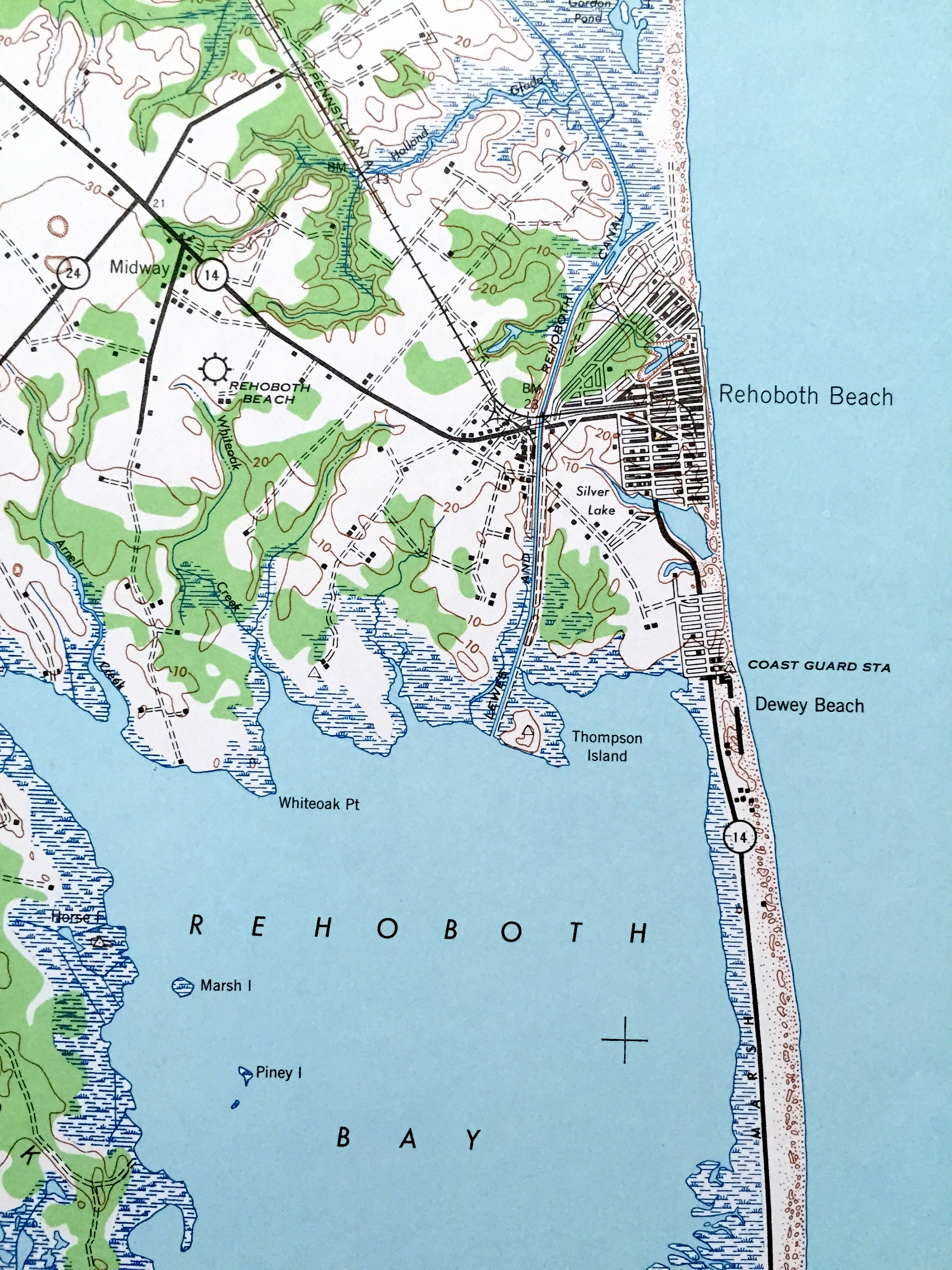 Antique Rehoboth, Delaware 1938 US Geological Survey Topographic Map ...