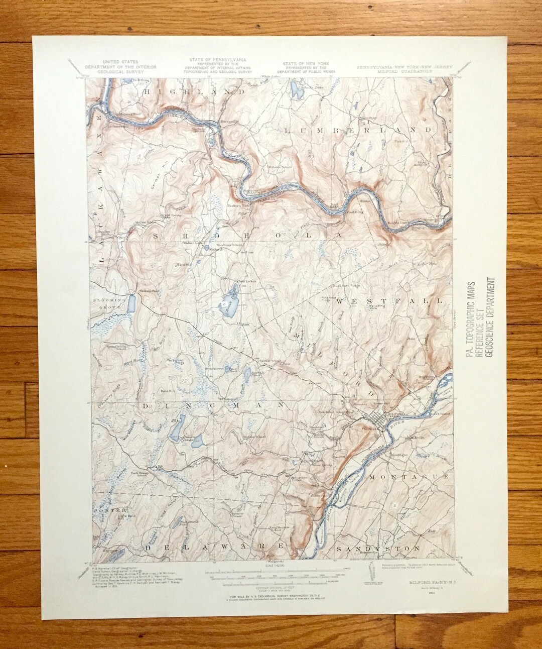 Antique Milford, Pennsylvania 1913 US Geological Survey Topographic Map ...