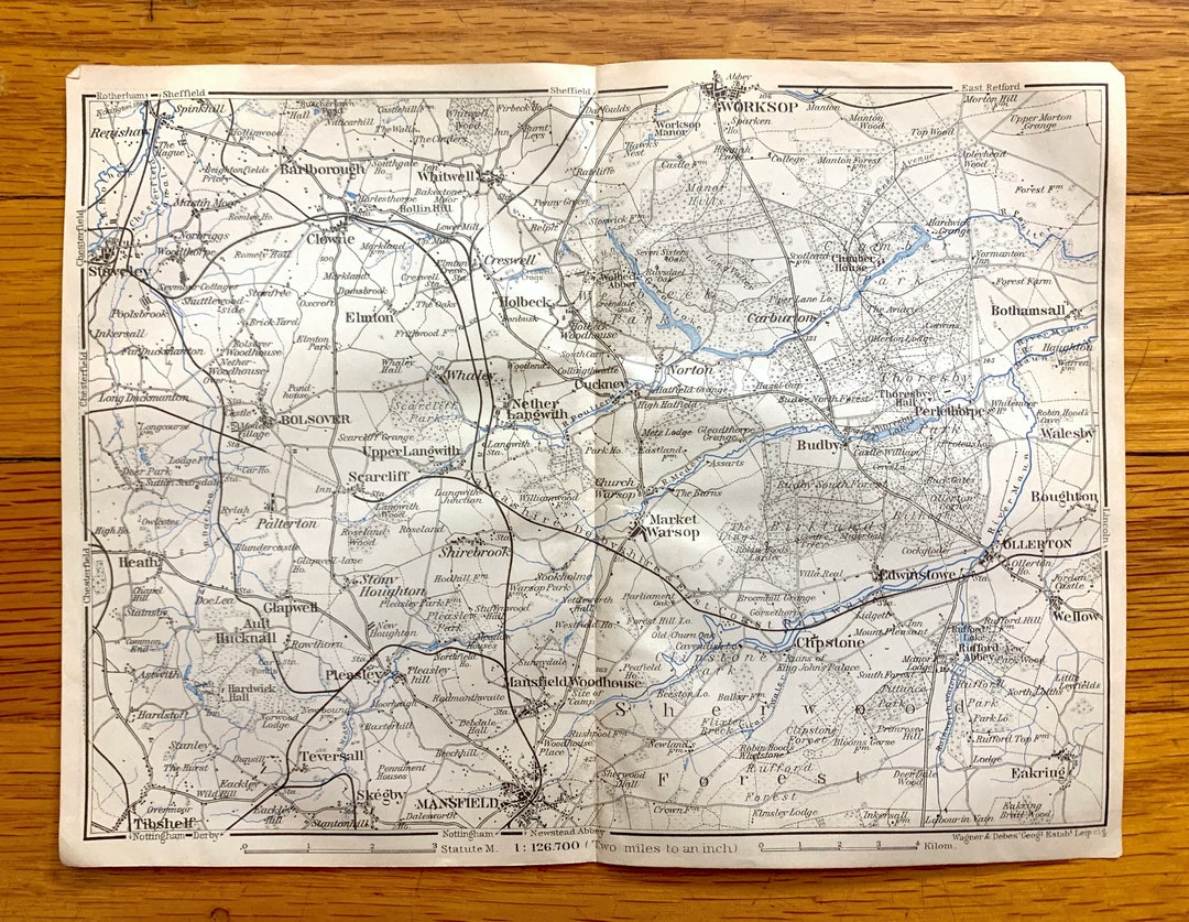 Antique 1906 East Midlands, England Map From Baedekers Atlas of Great ...