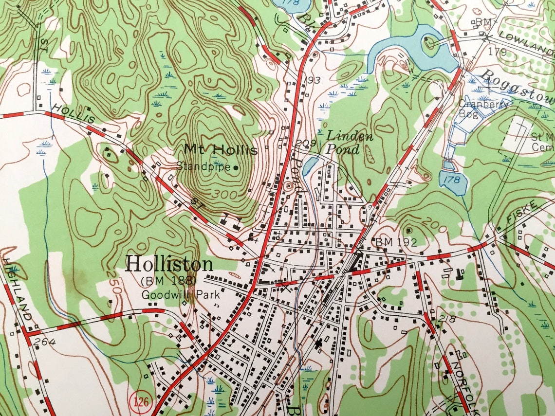 Antique Holliston, Massachusetts 1953 US Geological Survey Topographic ...