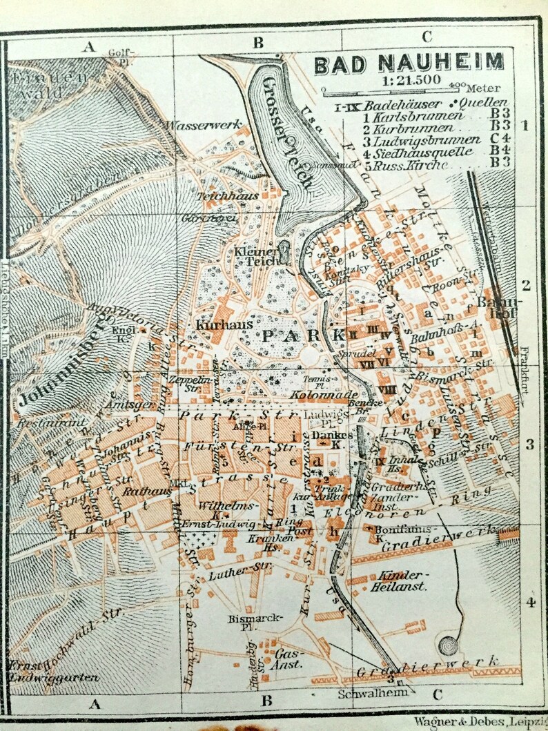 Antique 1925 Giessen and Bad Nauheim Germany Map From | Etsy