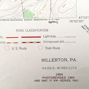 Antique Millerton, Pennsylvania 1954 US Geological Survey Topographic ...