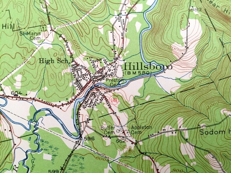 Antique Hillsboro, New Hampshire 1957 US Geological Survey Topographic ...