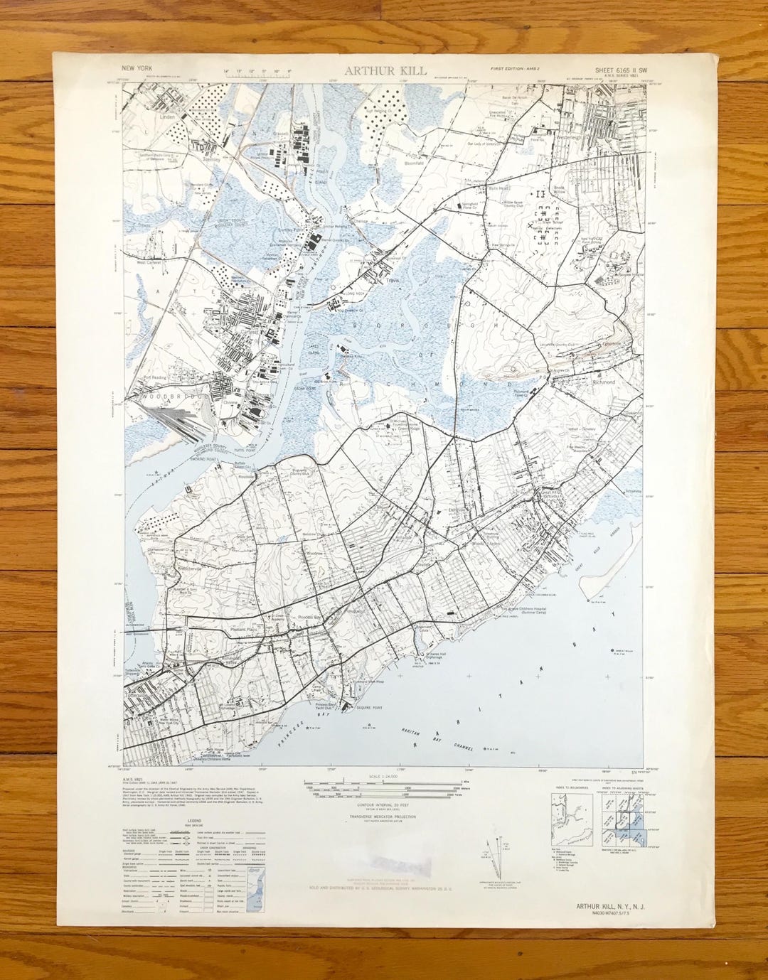 Antique Arthur Kill, New York 1966 US Geological Survey Topographic Map ...