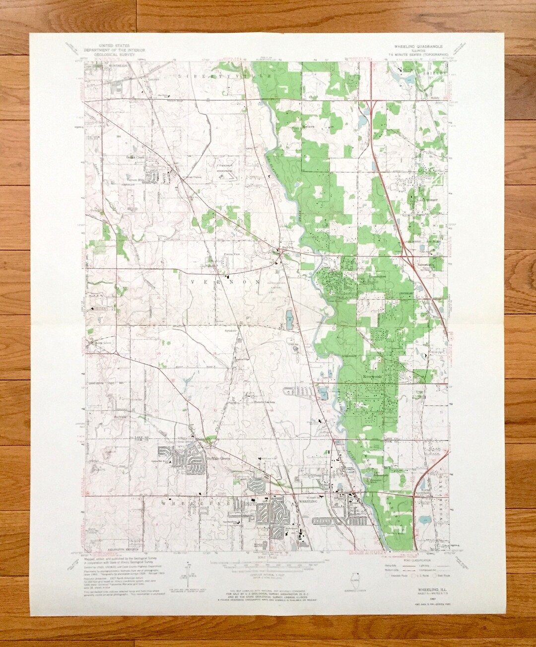 Antique Wheeling, Illinois 1963 US Geological Survey Topographic Map ...