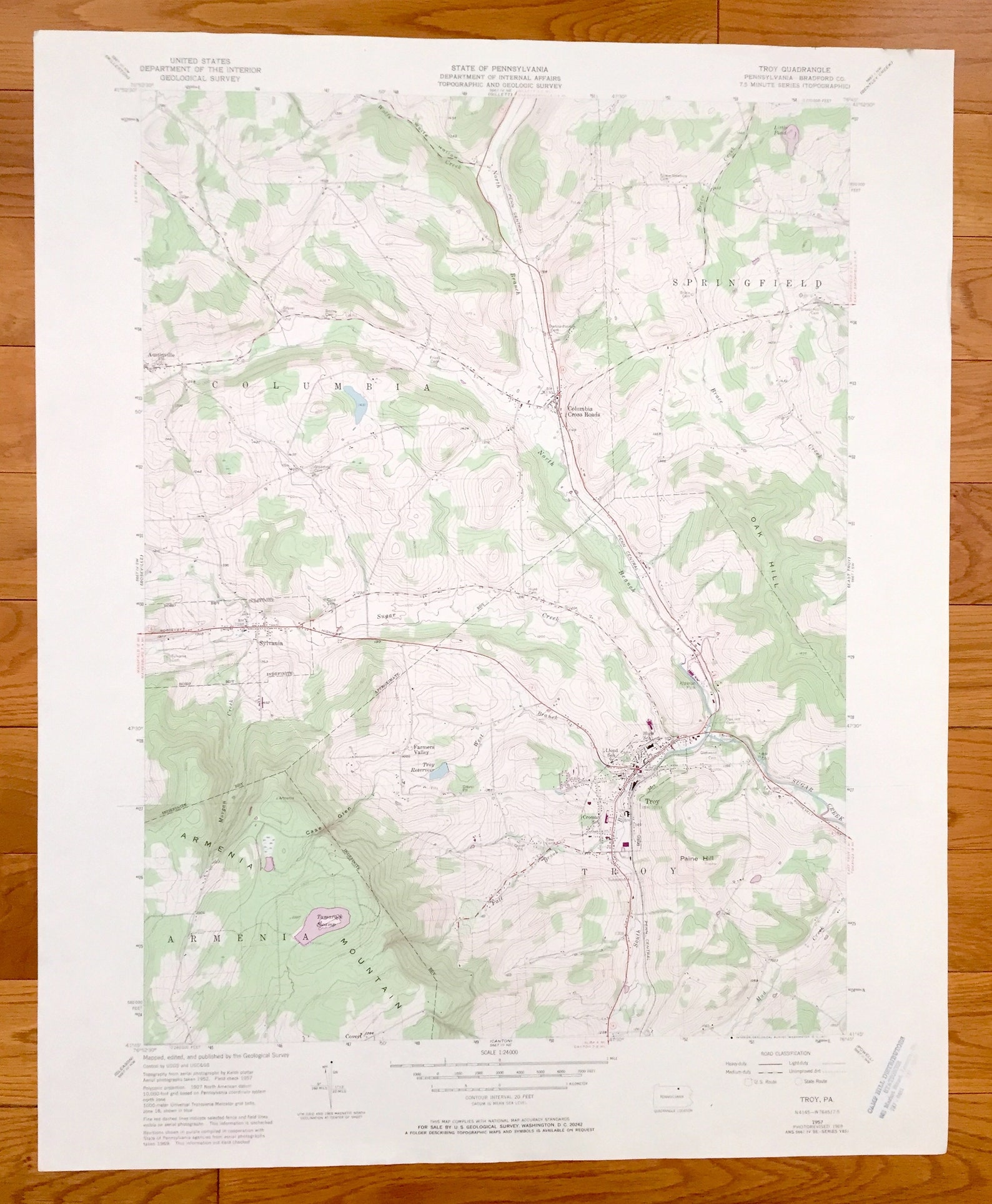 Antique Troy, Pennsylvania 1957 US Geological Survey Topographic Map ...