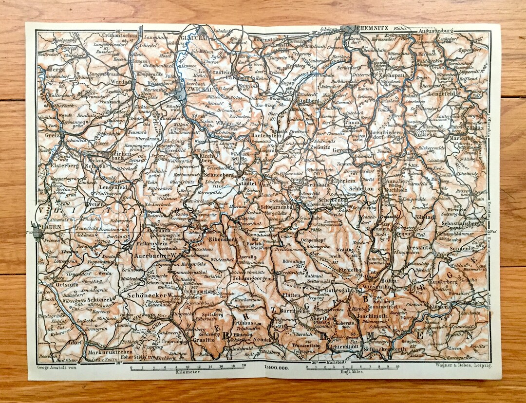 Antique 1925 Plauen, Germany Map From Baedekers Guide Atlas – Zwickau ...
