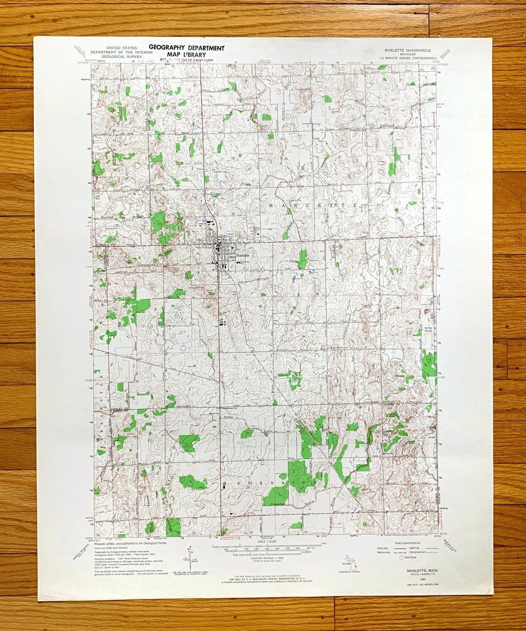 Antique Marlette, Michigan 1963 US Geological Survey Topographic Map ...