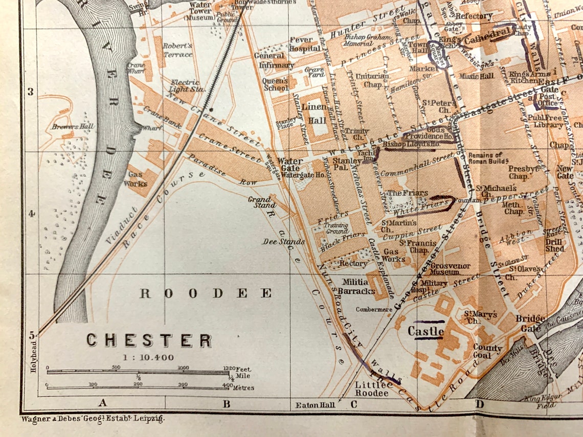 Antique 1906 Chester England Map From Baedekers Atlas of - Etsy