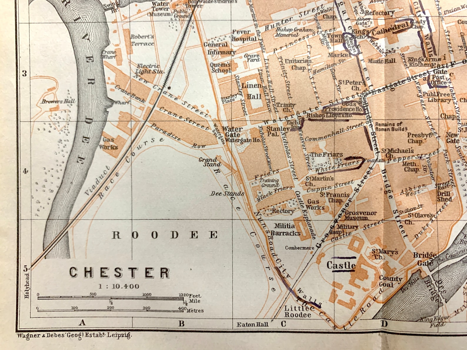 Antique 1906 Chester England Map From Baedekers Atlas of - Etsy