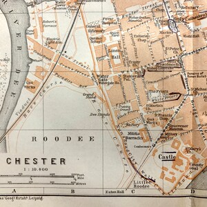 Antique 1906 Chester, England Map From Baedekers Atlas of Great Britain ...