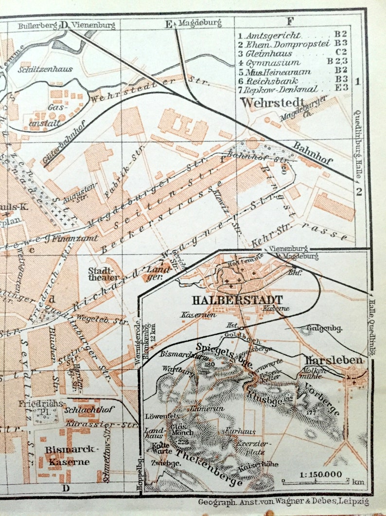 Antique 1925 Halberstadt Germany Map From Baedekers Guide - Etsy
