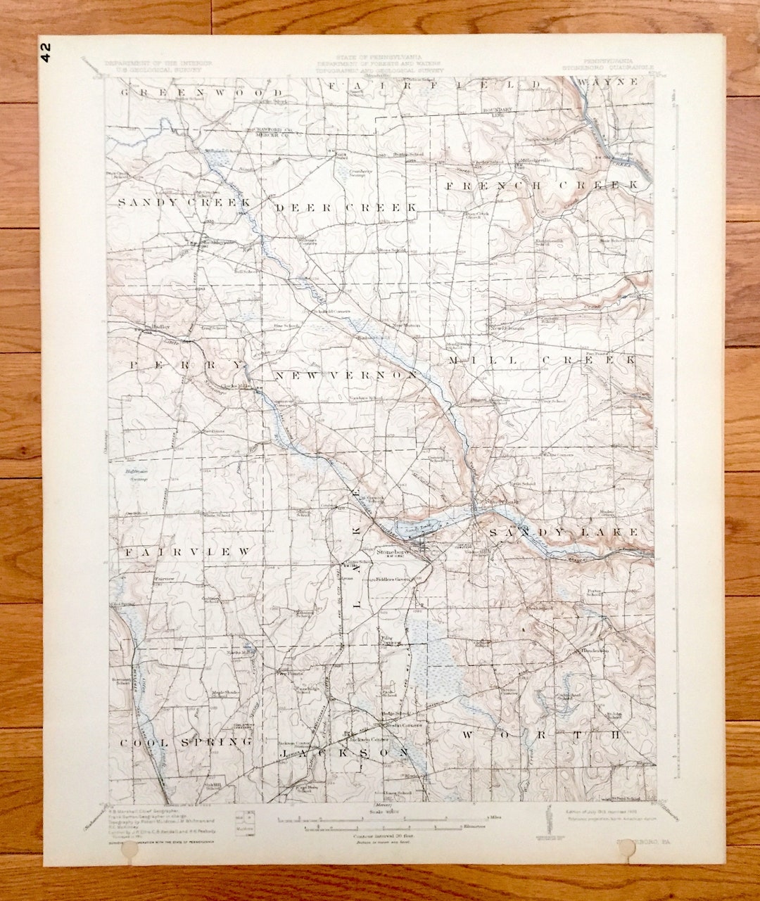 Antique Stoneboro, Pennsylvania 1913 US Geological Survey Topographic ...