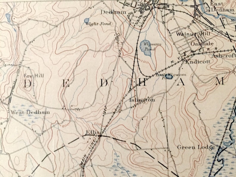 Antique Dedham, Massachusetts 1894 US Geological Survey Topographic Map ...