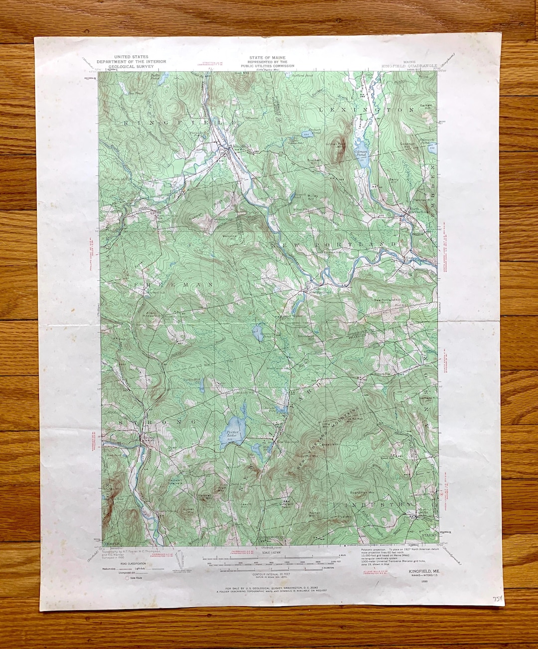 Antique Kingfield, Maine 1930 US Geological Survey Topographic Map ...