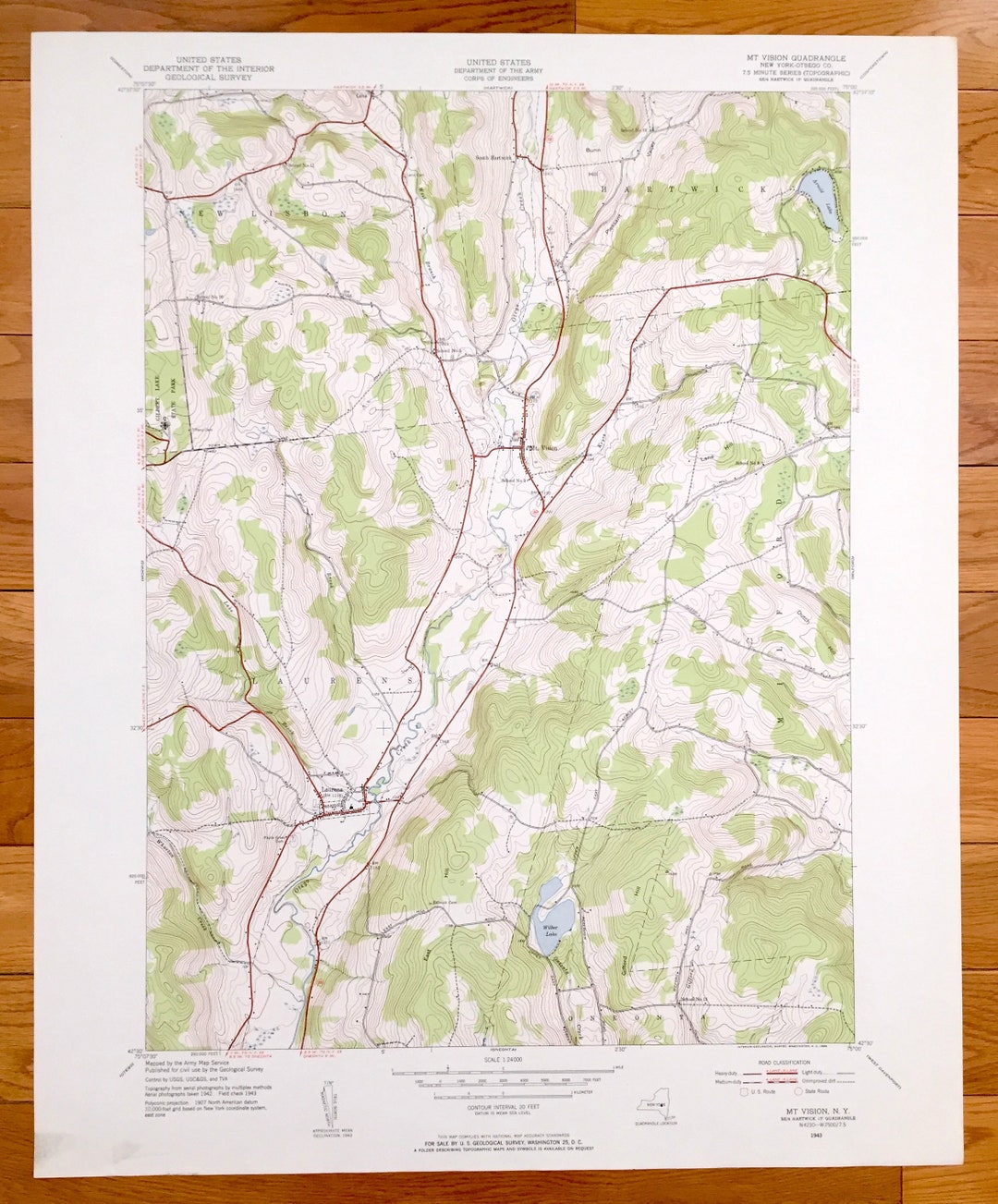 Antique Mt. Vision, New York 1943 US Geological Survey Topographic Map ...