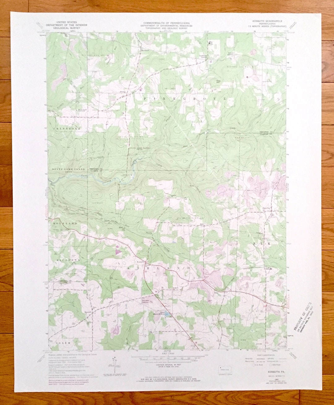 Antique Kossuth, Pennsylvania 1963 US Geological Survey Topographic Map ...
