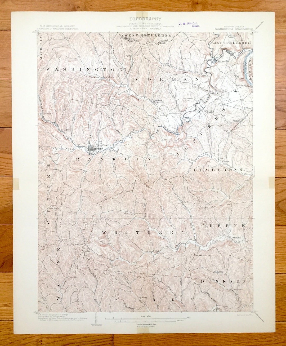 Antique Waynesburg, Pennsylvania 1904 US Geological Survey Topographic ...