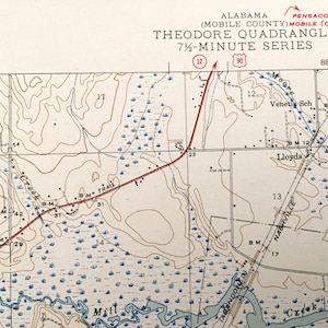 Antique Theodore, Alabama 1943 US Geological Survey Topographic Map ...