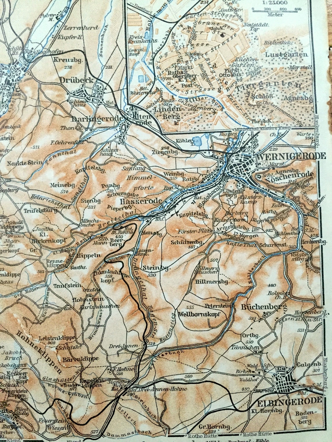 Antique 1925 Brocken, Germany Map From Baedekers Guide Atlas – Bad ...