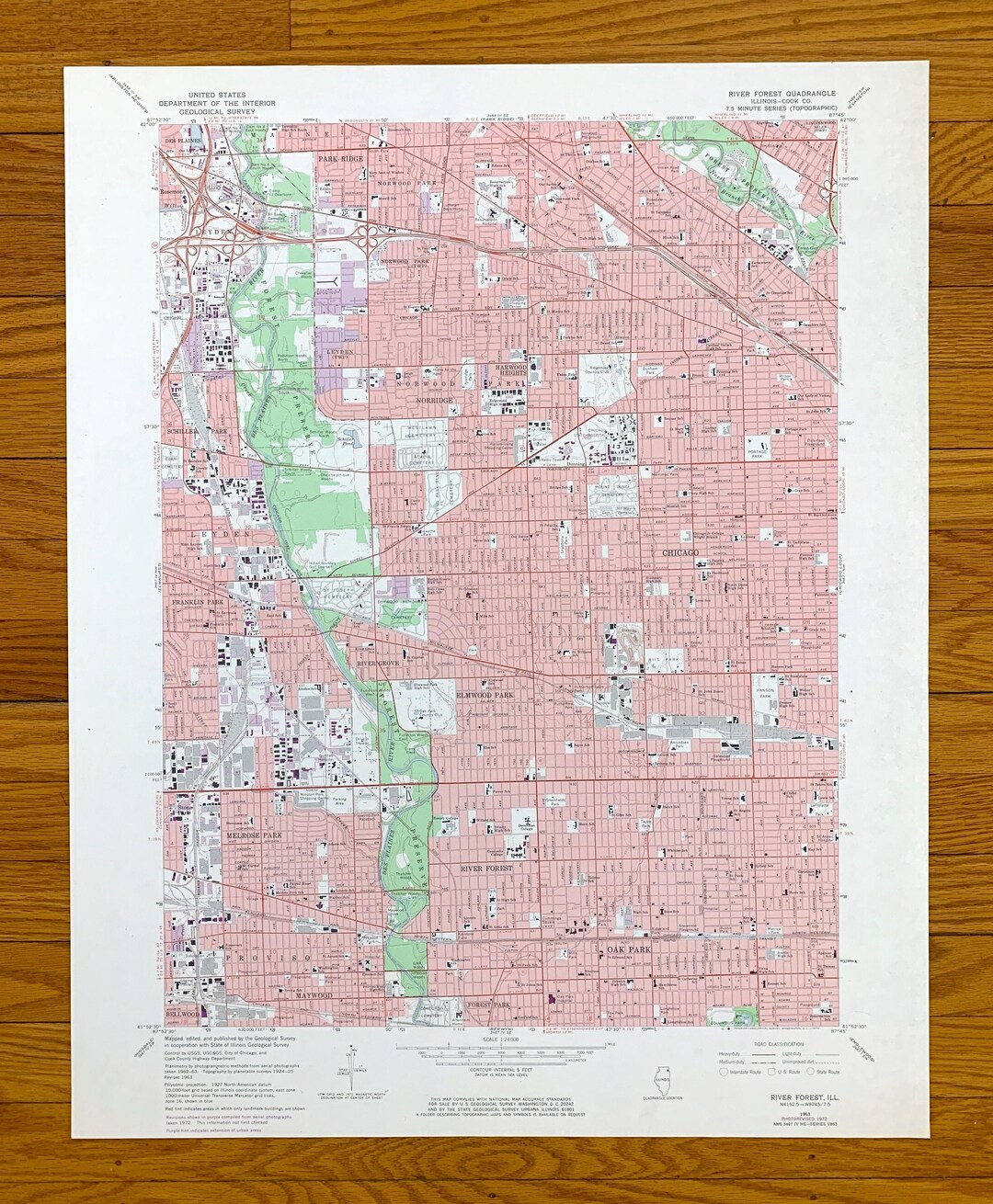 Antique River Forest, Illinois 1963 US Geological Survey Topographic ...