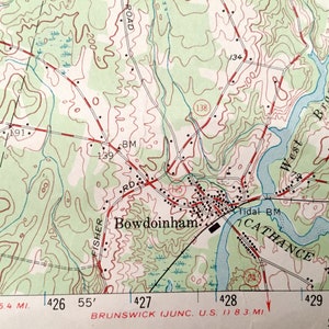 Antique Bowdoin & Gardiner, Maine 1957 US Geological Survey Topographic ...