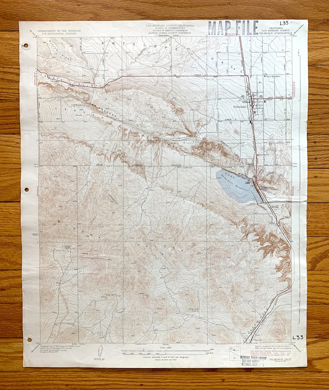 Antique Palmdale, California 1937 US Geological Survey Topographic Map ...