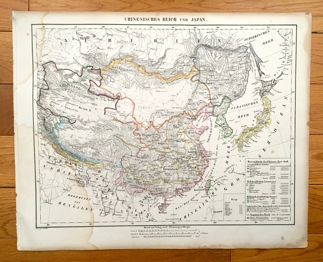 Antique 1855 China and Japan Map From Sohr Berghaus Atlas by Carl ...