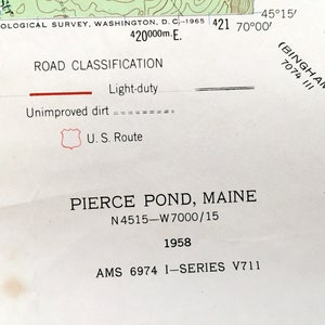 Antique Pierce Pond, Maine 1958 US Geological Survey Topographic Map ...