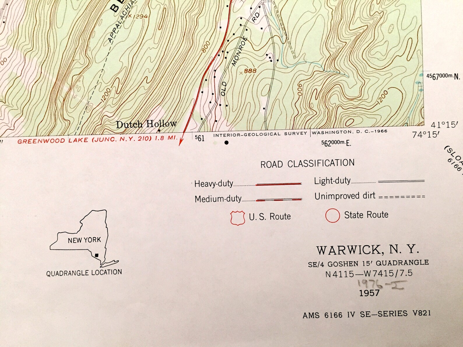 Antique Warwick, New York 1957 US Geological Survey Topographic Map ...