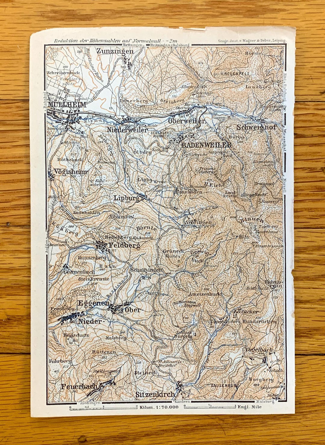 Antique 1911 Mullheim, Germany Map From Baedekers Guide Atlas – Baden ...