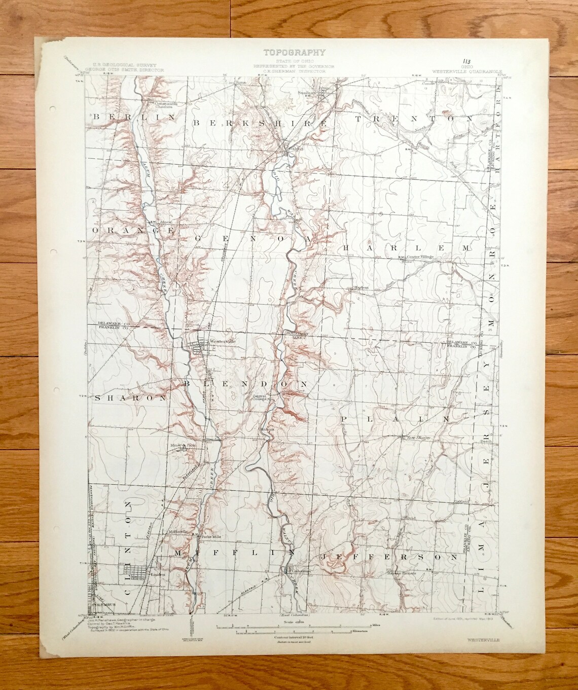 Antique Westerville, Ohio 1904 US Geological Survey Topographic Map ...