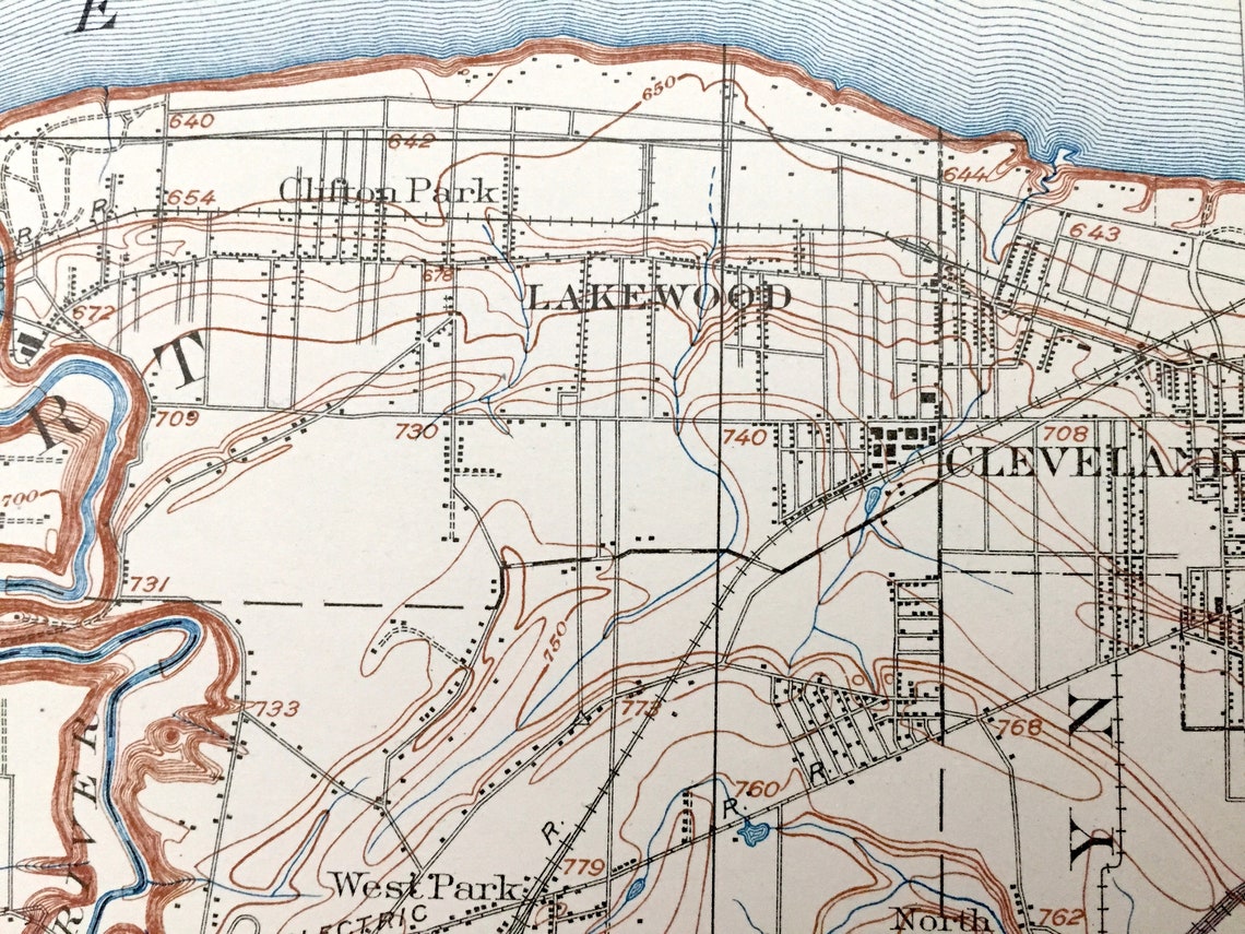 Antique Cleveland Ohio 1904 US Geological Survey Topographic - Etsy UK