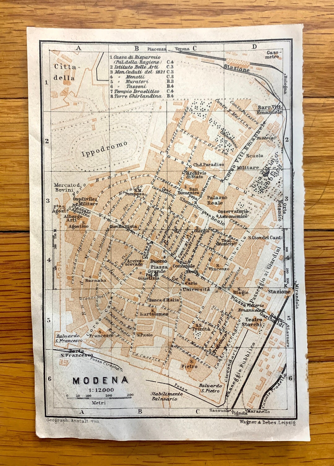Antique 1913 Modena, Italy Map From Baedekers Guide – Emilia-romagna ...
