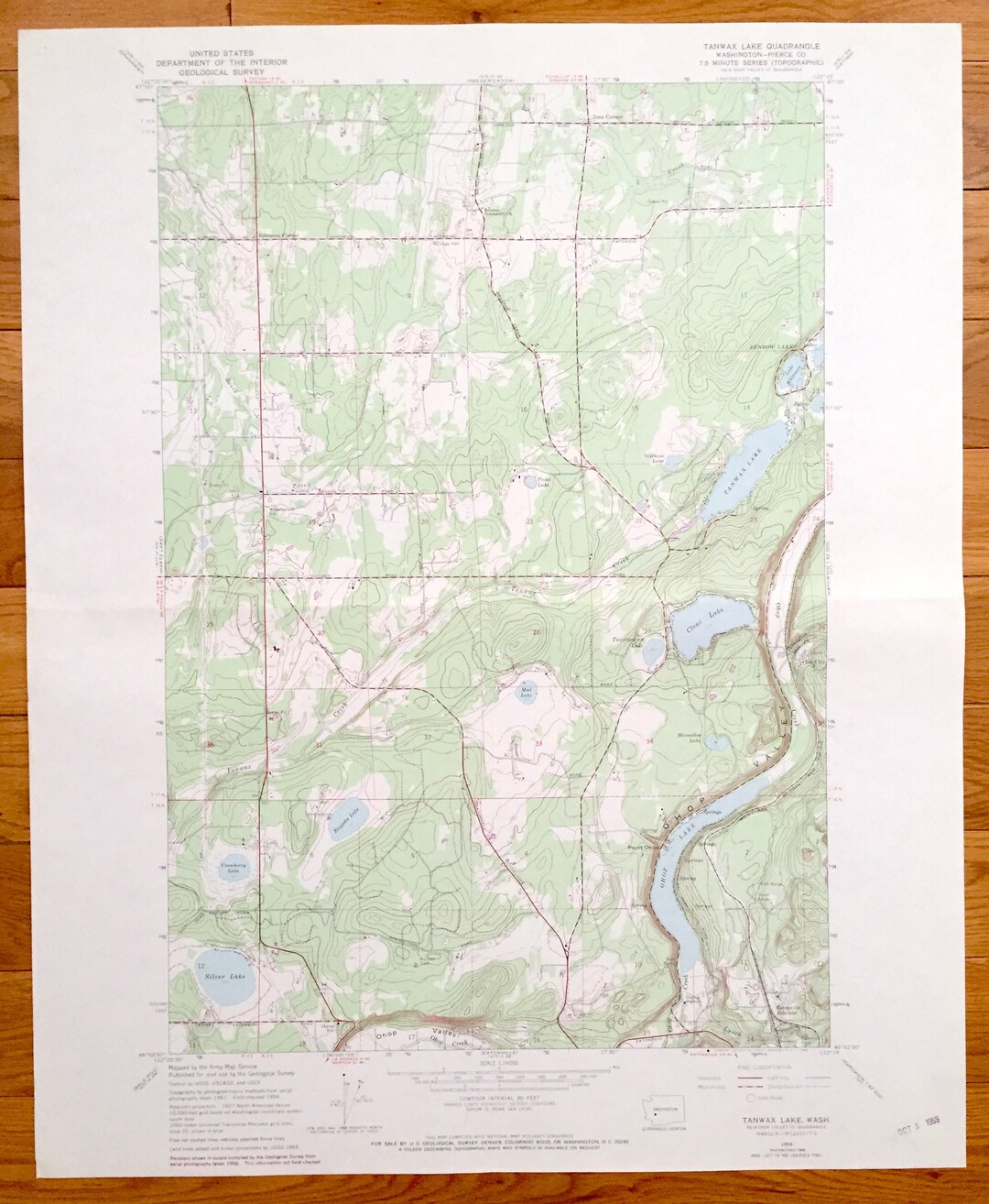 Antique Tanwax Lake, Washington 1959 US Geological Survey Topographic ...