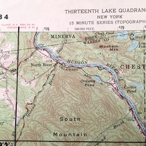 Antique Thirteenth Lake, New York 1954 US Geological Survey Topographic ...