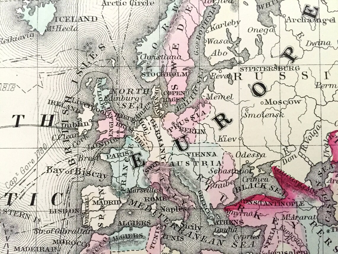 Antique 1871 World Mercator Map by S. Augustus Mitchell - Etsy