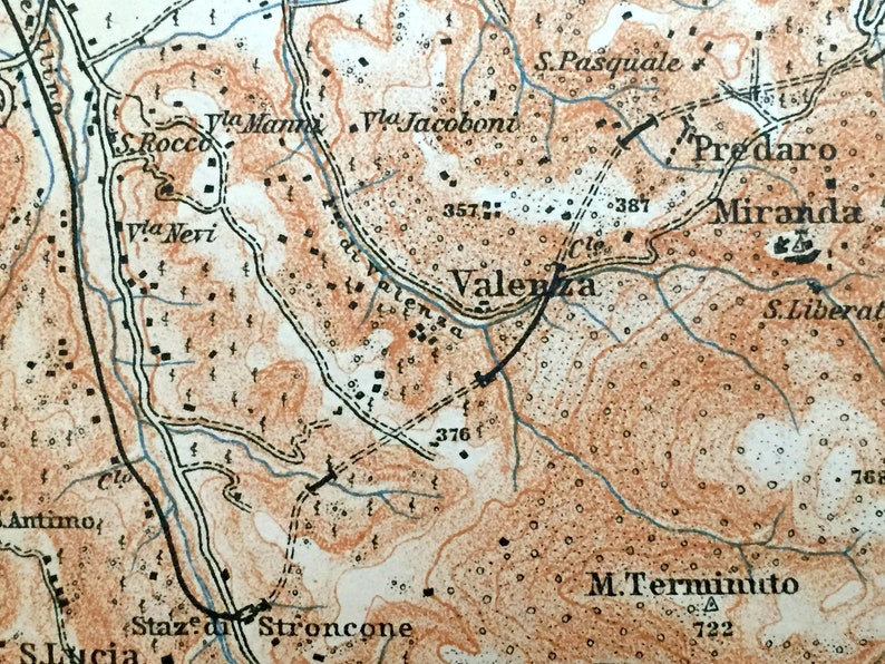 Antique 1904 Terni, Italy Map From Baedekers Guide – Umbria, Terni ...