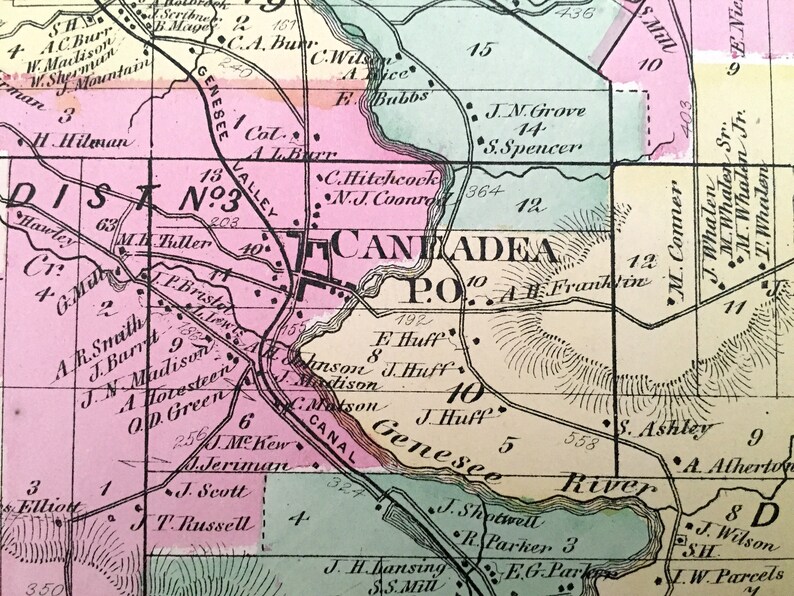 Antique 1869 Caneadea, New York Map From D.G. Beers Atlas of Allegany ...